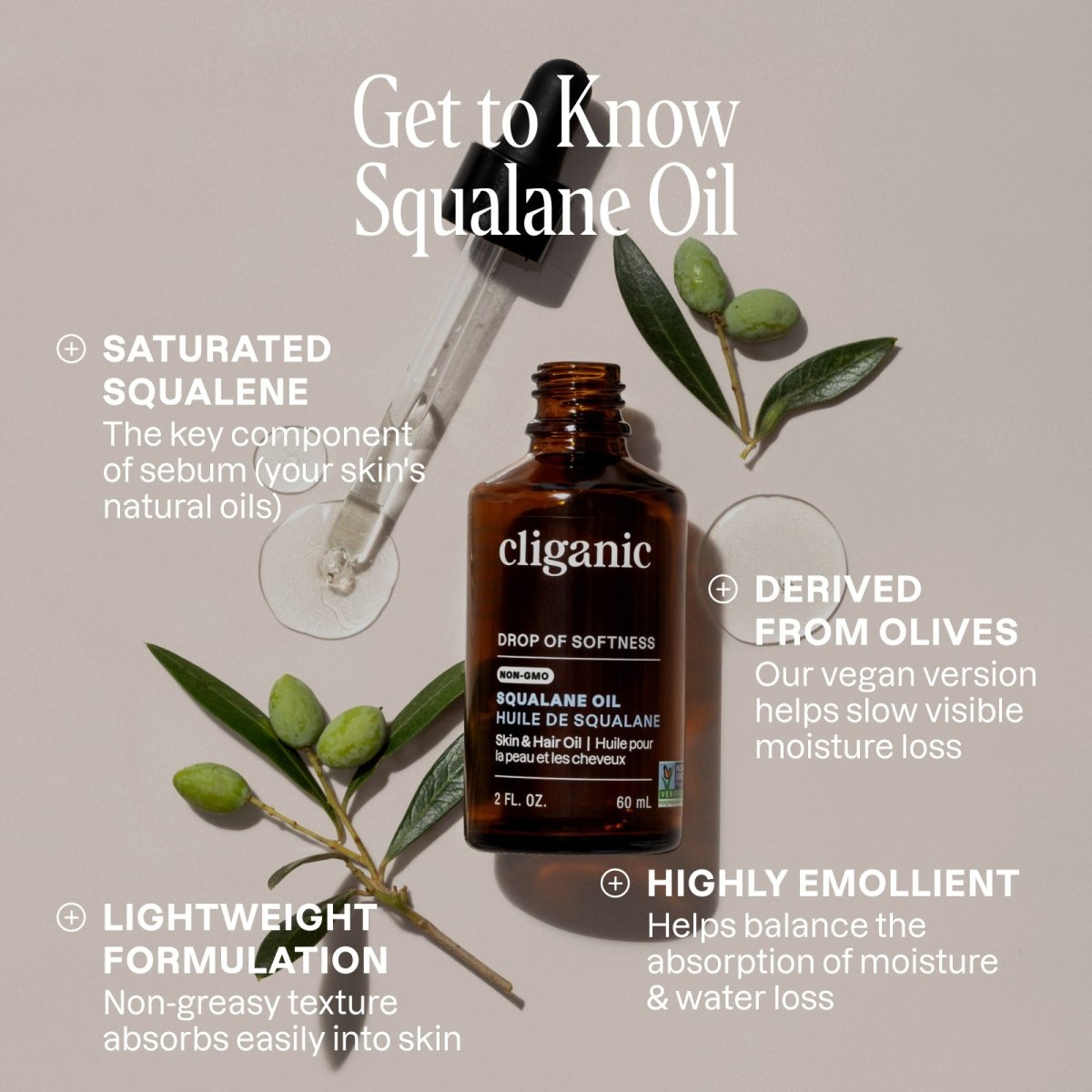 Cliganic Non GMO Squalane Oil No Color